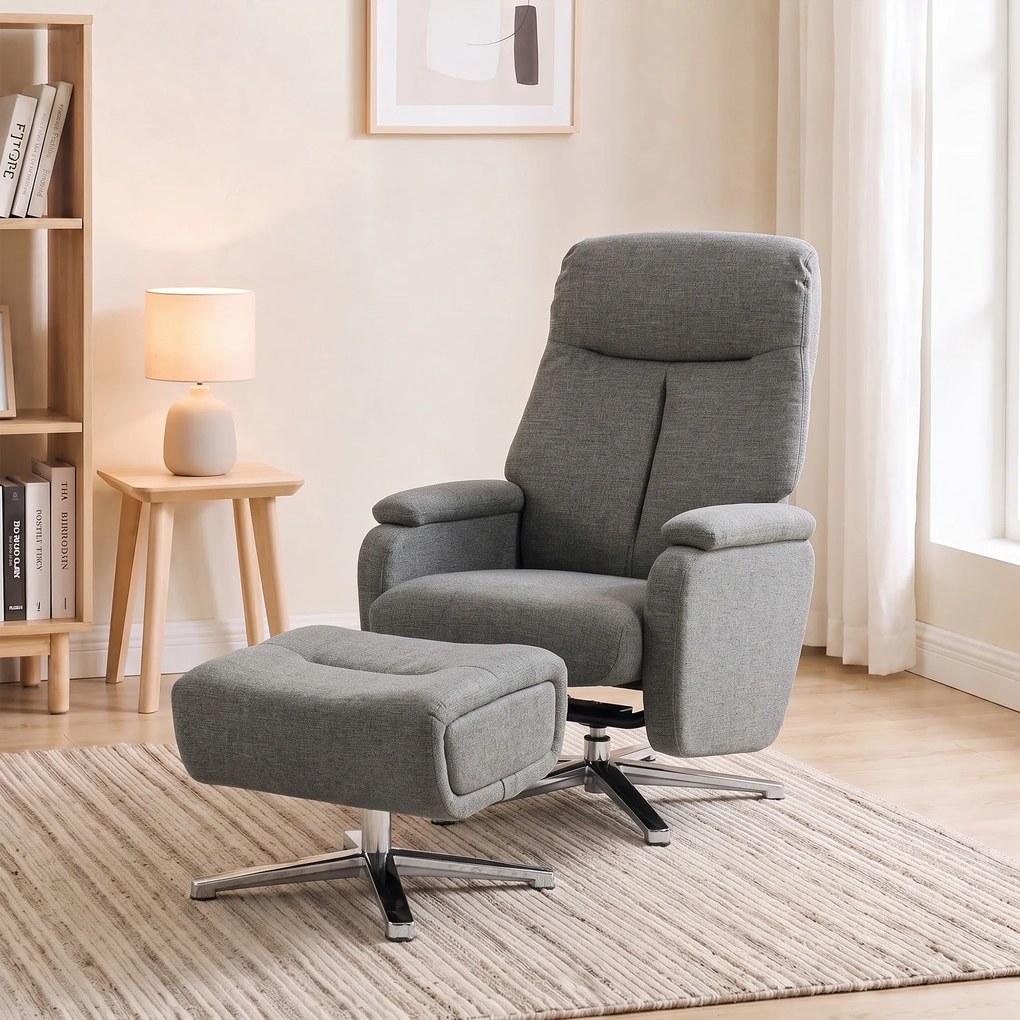 HOMCOM Relaxační křeslo manuálně nastavitelné, lounge křeslo s podnožkou, tmavě šedá
