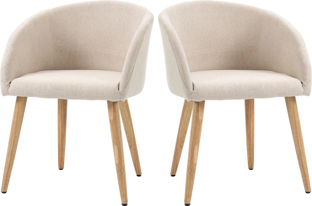 HOMCOM Sada 2 jídelních židlí - Skandinávský design - Zúžené skloněné nohy z kaučukového dřeva - Ergonomický potah s opěradlem a područkami v lnu béžo