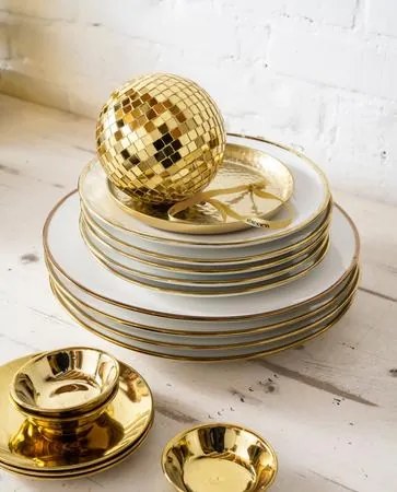vtwonen Gold tea tips 4 ks Ø 7 cm - zlaté (Porcelánové mističky na čajový sáček )