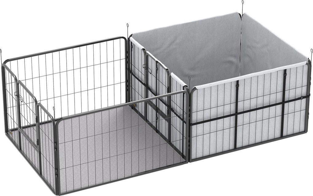 PawHut porodní ohrádka a výběh pro štěňata, 7 panelů, s pratelnou podložkou, 203 × 102 × 60 cm, černá (pro malé/střední psy) | Aosom