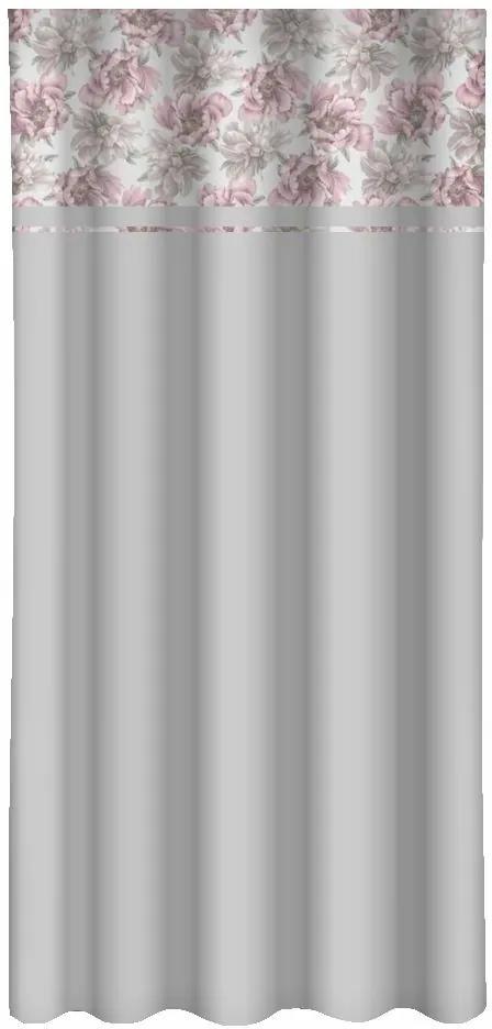 Světle šedý dekorativní závěs s potiskem růžových pivoněk Šířka: 160 cm | Délka: 250 cm