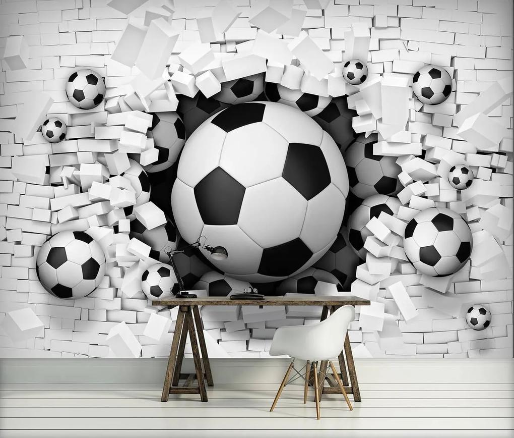 Fototapeta - 3D fotbaly v Brickwallu (254x184 cm)