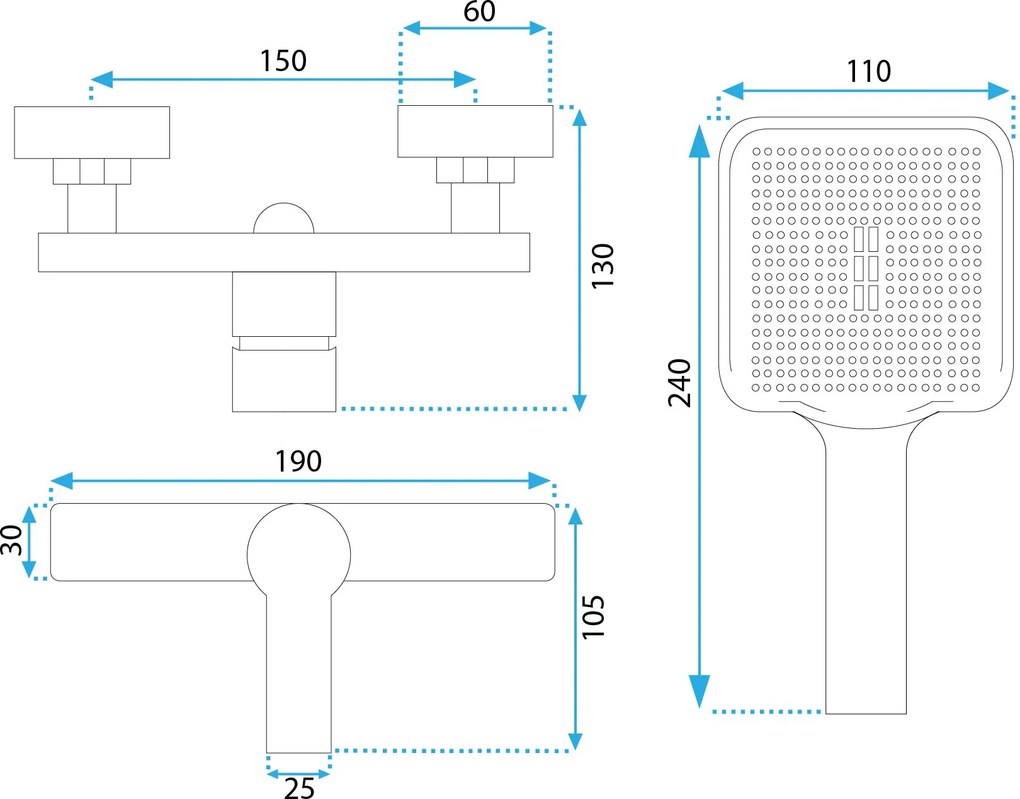 Rea Argus, sprchová baterie s ruční bodovou sprchovou soupravou, černá matná, REA-B6406