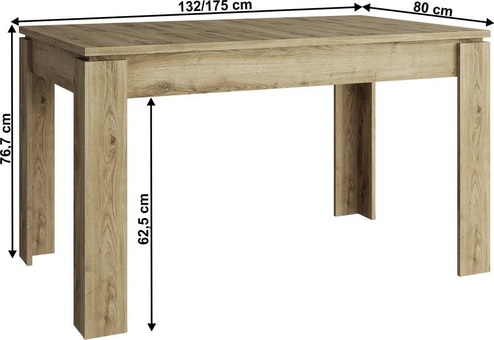 Rozkládací stůl, 132/175x80 cm, dub navarra, DORSI