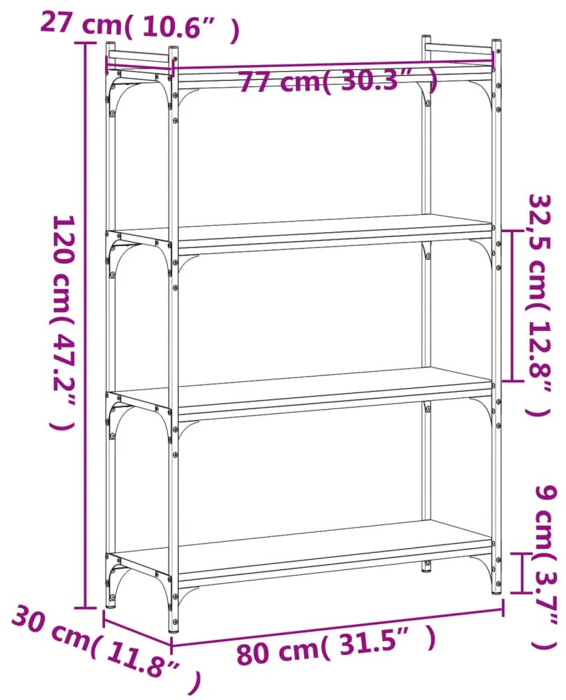 Knihovna se 4 policemi dub sonoma 80x30x120 cm kompozitní dřevo