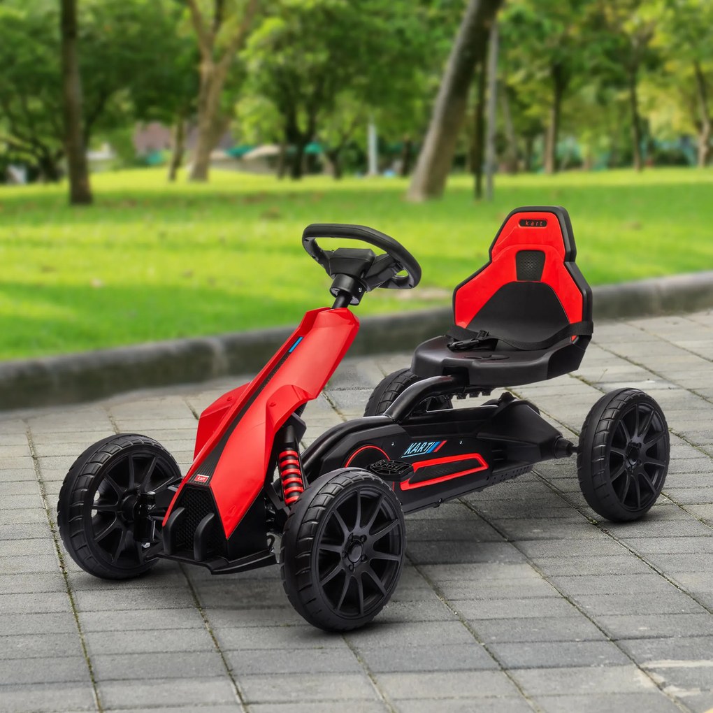 HOMCOM motokára dětské šlapací auto s nastavitelným sedadlem a ruční brzdou pro děti ve věku 3-8 let, čtyřkolka pro venkovní zábavu