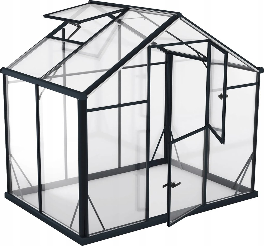 Skleník Glass L-3 Tvrzené Sklo 220x150x208 cm Černá 3,3 m2 Sklo