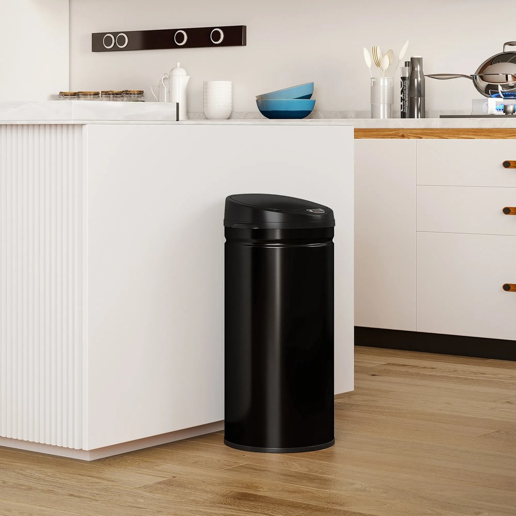 HOMCOM 42l senzorem řízený odpadkový koš s funkcí Soft-Close, bezdotykový odpadkový koš z nerezové oceli pro hygienické kuchyně 851-048V00BK