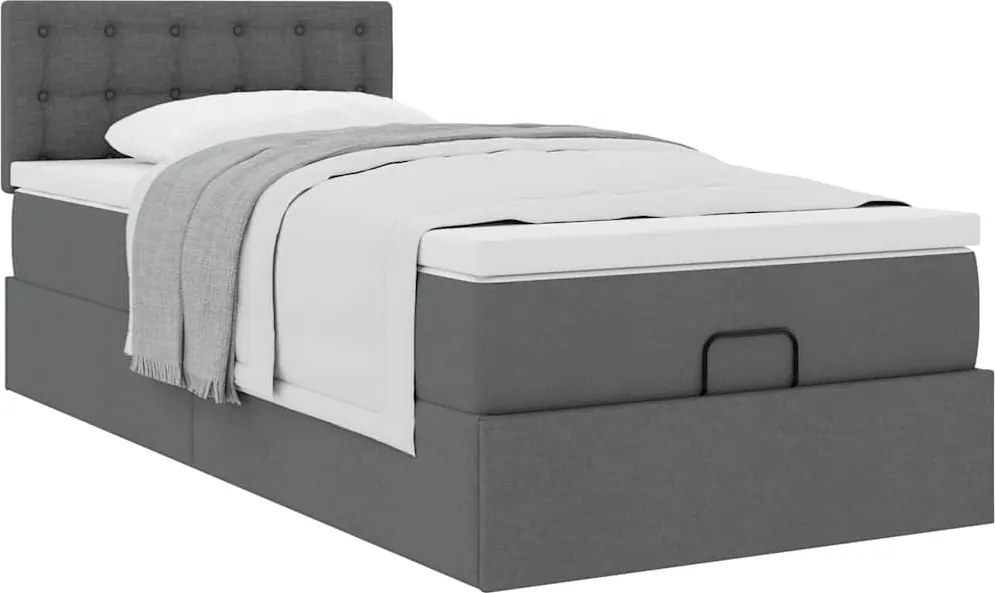 Osmanský rám postele s matrací tmavě šedá 100x200cm textil 3311602
