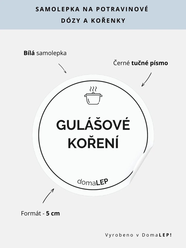 Samolepka na kořenky GULÁŠOVÉ KOŘENÍ bílá 5 cm tučné písmo