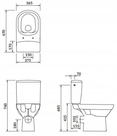 Cersanit CITY - WC kombi + antibakteriální sedátko s funkcí pomalého zavírání, horizontální odpad, přívod vody ze spodu, K35-038