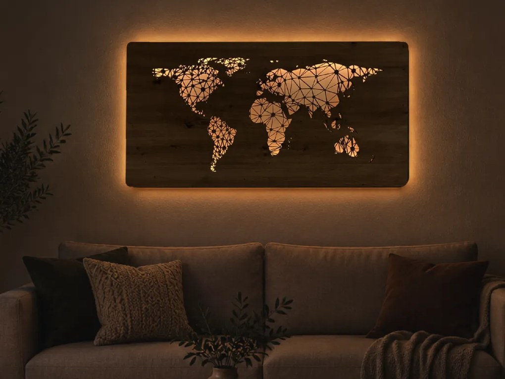 Li-Go "Mapa světa" světelný obraz s baterií a pohybovým čidlem 120x60 cm provedení povrchu: jedle