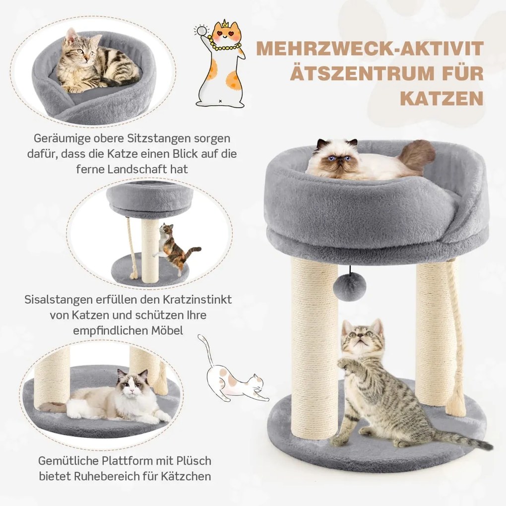 Costway Cat Tree Cat škrabadlo s měkkým sedákem sisalová věž pro kočky šedé