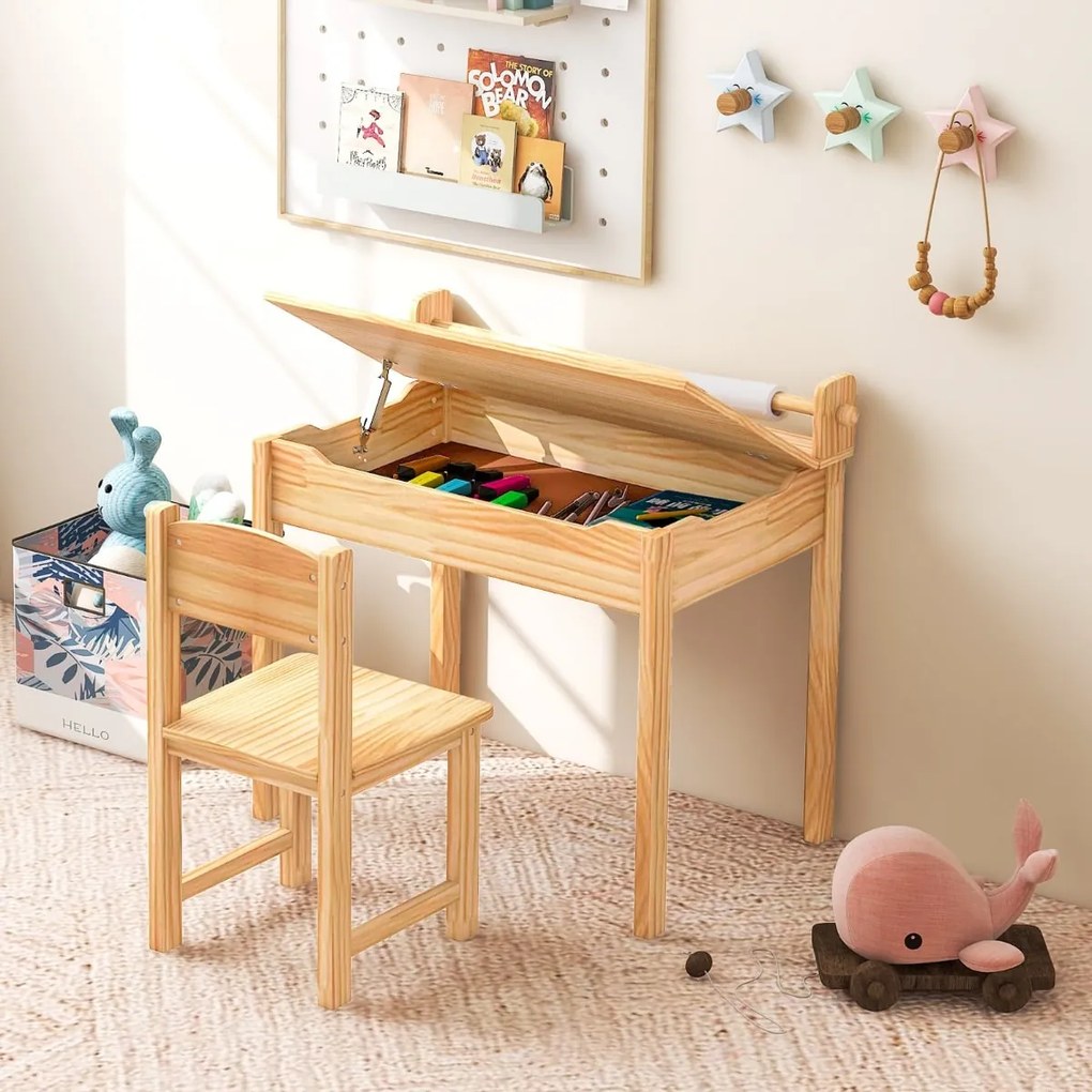 Costway Toddler Multifunkční stolek s židlí pro umění a řemesla s držákem