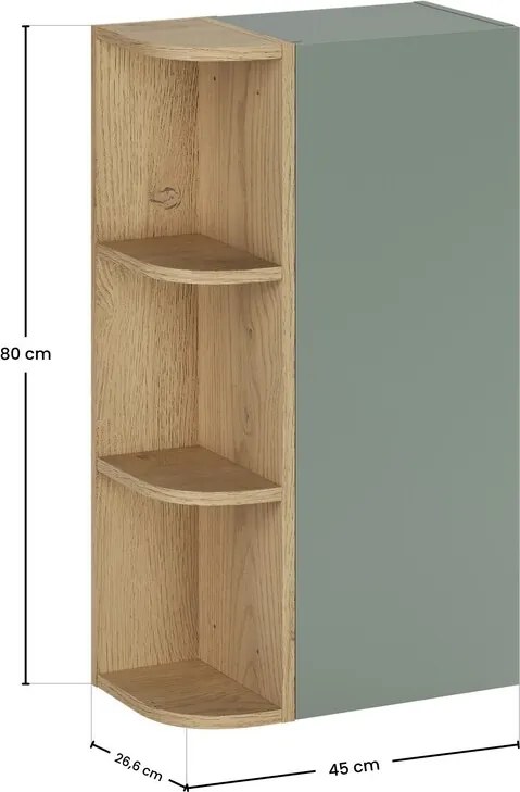 Závěsná koupelnová skříňka Aster 45 cm zelená/dub cremona