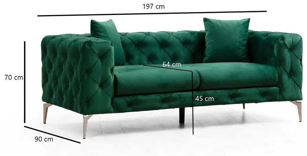 Designová sedačka Rococo 197 cm zelená