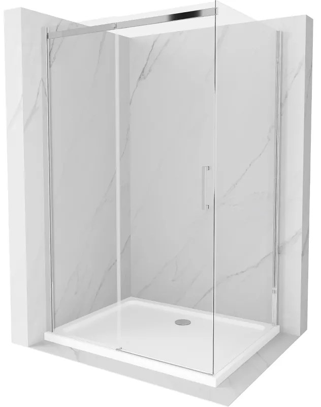 Mexen Omega rozsouvací sprchový kout 110 x 80 cm, Průhledné, Chromovaná + sprchová vanička Flat - 825-110-080-01-00-4010