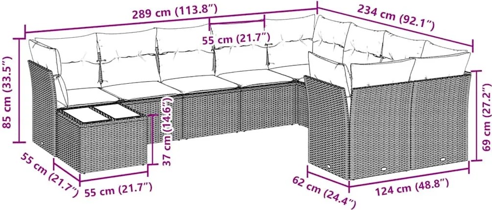 10dílná zahradní sedací souprava podušky světle šedá polyratan 3250031