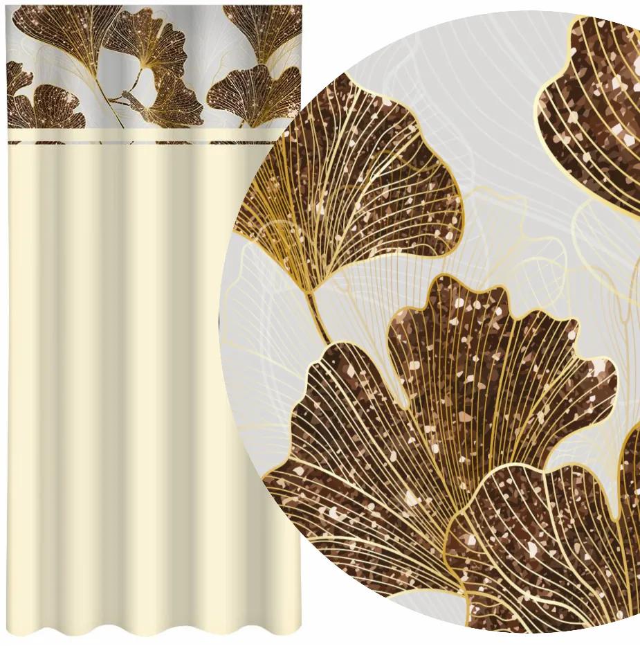 Klasický krémový závěs s potiskem zlatých listů gingko Šířka: 160 cm | Délka: 270 cm