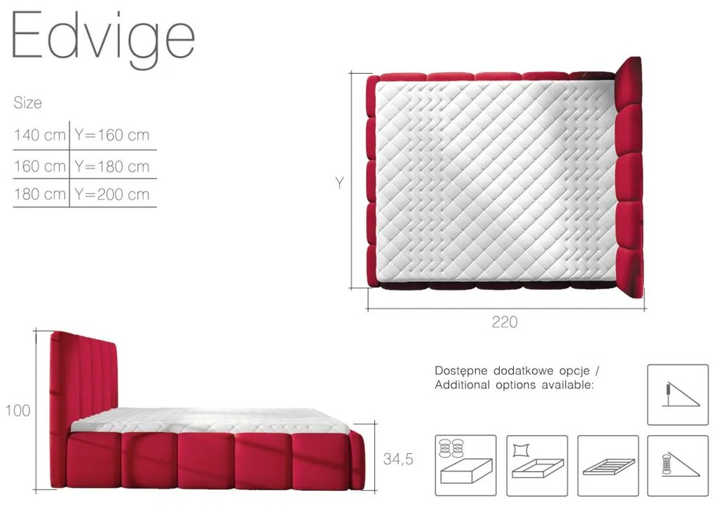 Čalouněná postel EDVIGE - Ontario 83 - 160x200cm - bez úl. prostoru