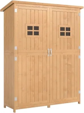 Outsunny Zahradní Domek Dřevěný Zahradní Skříň Venkovní Úložný Box Malý Zahradní Domek s Policemi Voděodolná Střecha Dvoukřídlé Dveře Úložný Prostor …