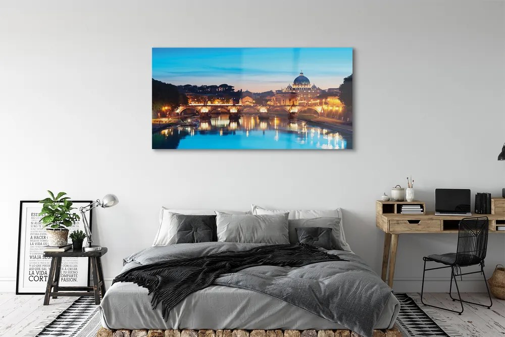 akrylový obraz Řím západu slunce říční mosty 140x70 cm