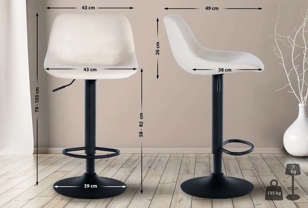 Barová židle Loft samet – krémová