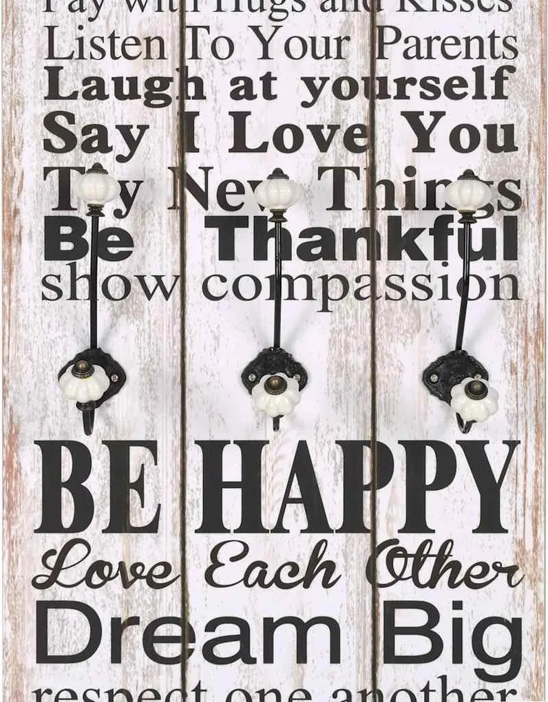 Nástěnný věšák na kabáty FAMILY RULES s 6 háčky 120 x 40 cm 245854