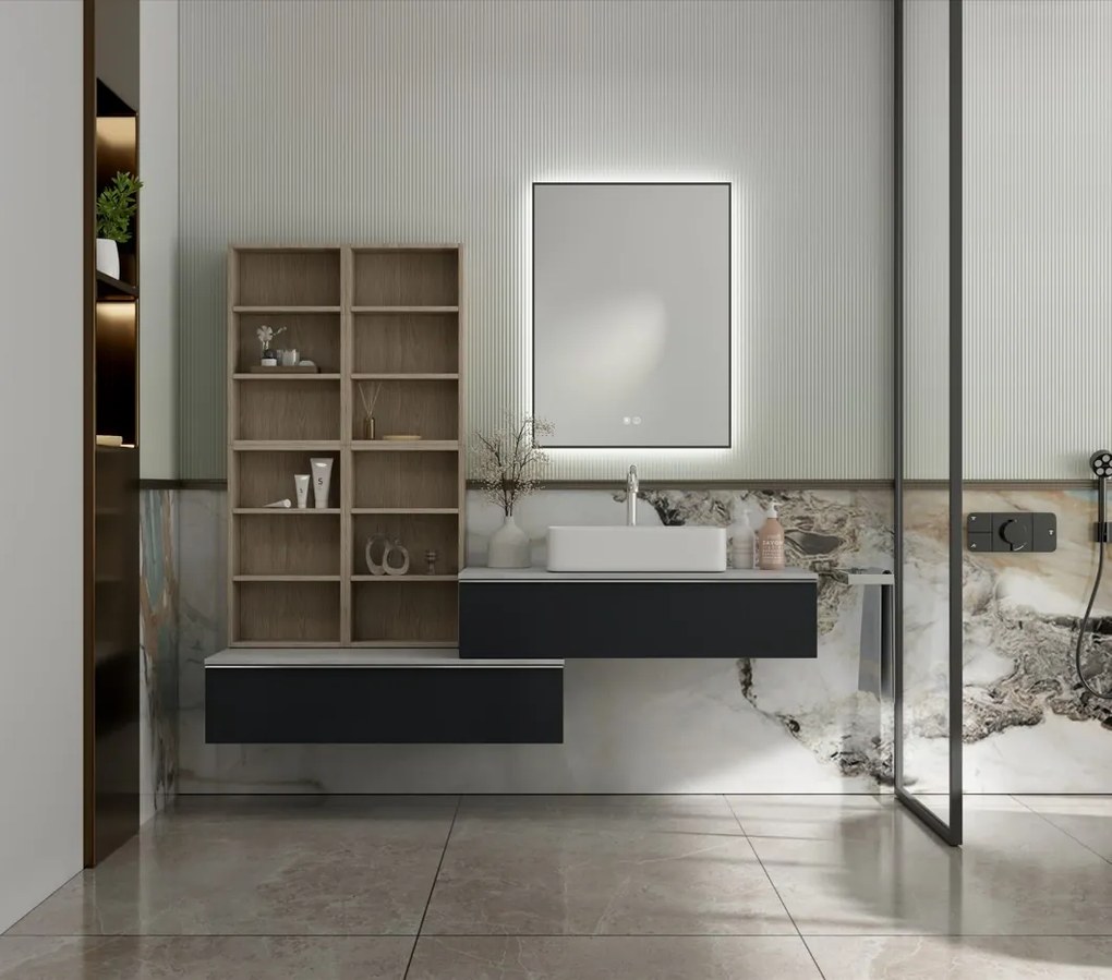 Erga Megan, LED zrcadlo 60x80cm (80x60cm) v černém rámu, 2185 lm, 3 barvy světla, zadní osvětlení, ERG-V01-MEGAN-6080-BK