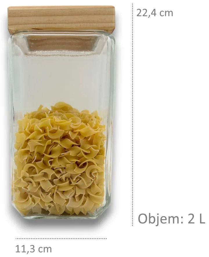 5Five® Skleněná bytelná dóza hranatá s dřevěným víkem, 2l KWADR