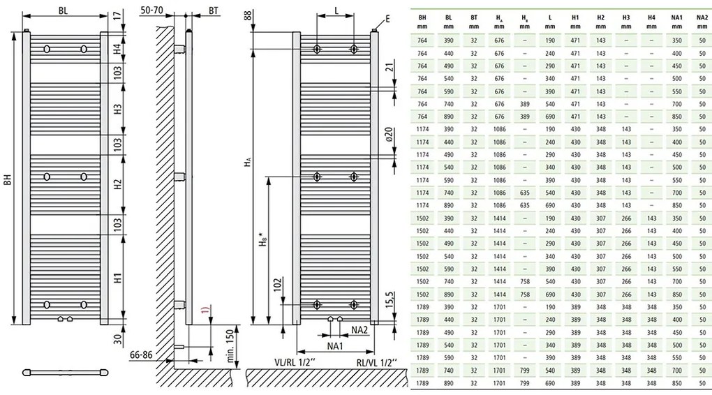 Kermi B20-S M koupelnový radiátor 1174 x 740 mm, rovný, bílá LS01M1200752XXK