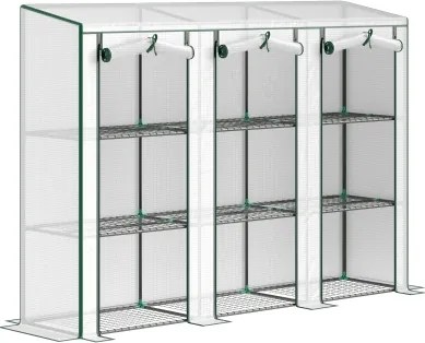 Outsunny 3patrový PVC skleník s ocelovým rámem, 2 rolovací dveře na zip — 215 x 46 x 151 cm, bílý