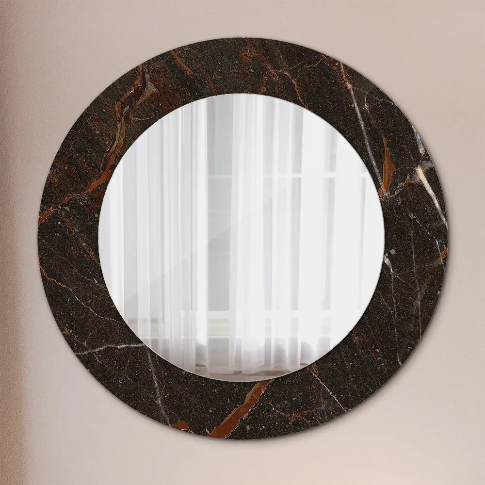 Kulaté zrcadlo tištěný rám Hnědý mramor fi 50 cm
