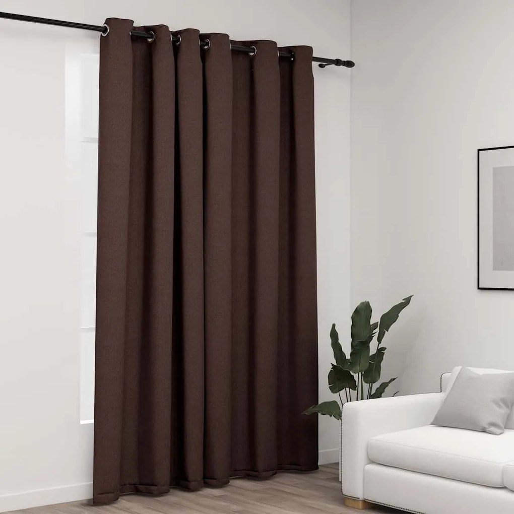 Zatemňovací závěs s kroužky vzhled lnu taupe 290 x 245 cm 321203