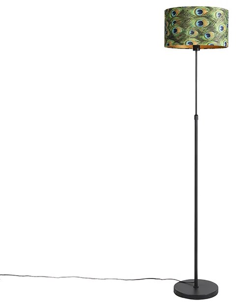 Stojací lampa černá s sametovým stínítkem Peacock se zlatem 35 cm - Parte