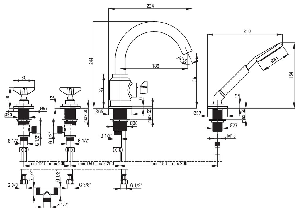 Deante Temisto, 4-otvorová vanová baterie, retro zlatá, BQT_M14D
