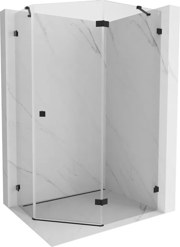 Mexen Lunar, výklopný pětiúhelníkový sprchový kout pravý 100 x 90 cm, 8mm čiré sklo, černý profil, 831-100P-090L-70-00-P