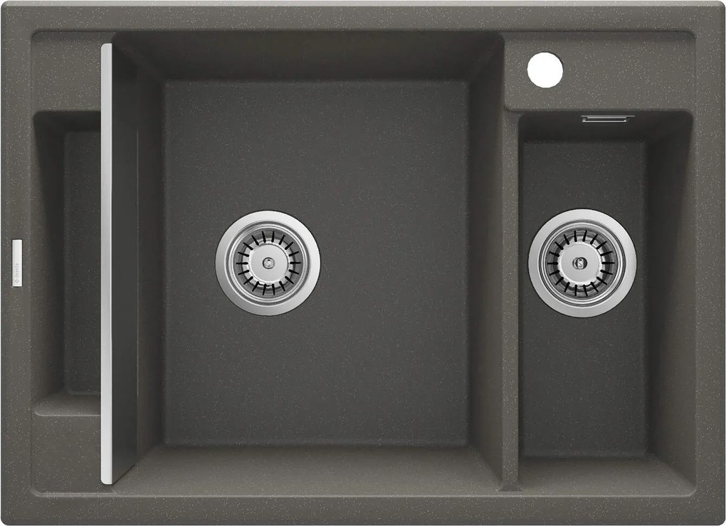 Deante Magnetic, granitový dřez na desku 690x500x219 mm, 3,5" + prostorově úsporný sifon, 1,5-komorový, antracitová metalíza, ZRM_T503