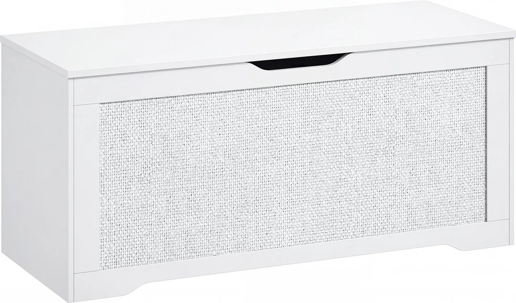 HOMCOM úložný box 108L Úložná lavička s ratanovým panelem, skládací víko, podpěrná ramena pro chodbu 80x40x45cm Bílá