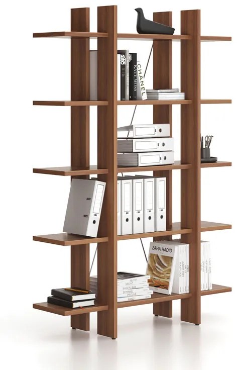 Kancelářský regál vysoký krátký SOLID, 1250 x 400 x 1825 mm, ořech