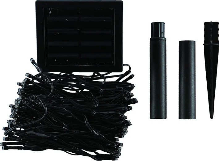 LED venkovní solární světýlka na zahradu, 10 m, teple bílá, 100 diod, černý kabel, IP44, solární panel