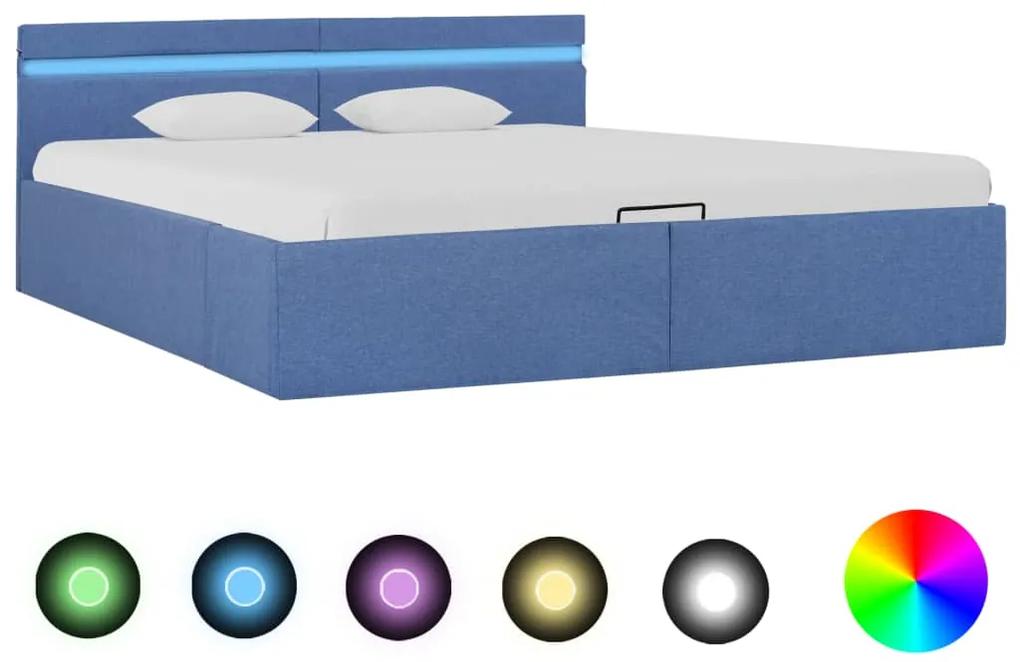 285617 vidaXL Rám postele s úložným prostorem LED modrý textil 180 x 200 cm