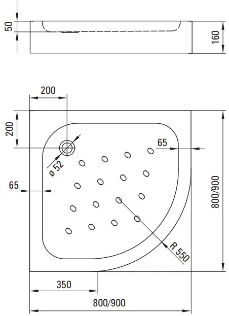 Aplomo Standard-NC čtvrtkruhová sprchová vanička Rozměr vaničky: 80x80cm