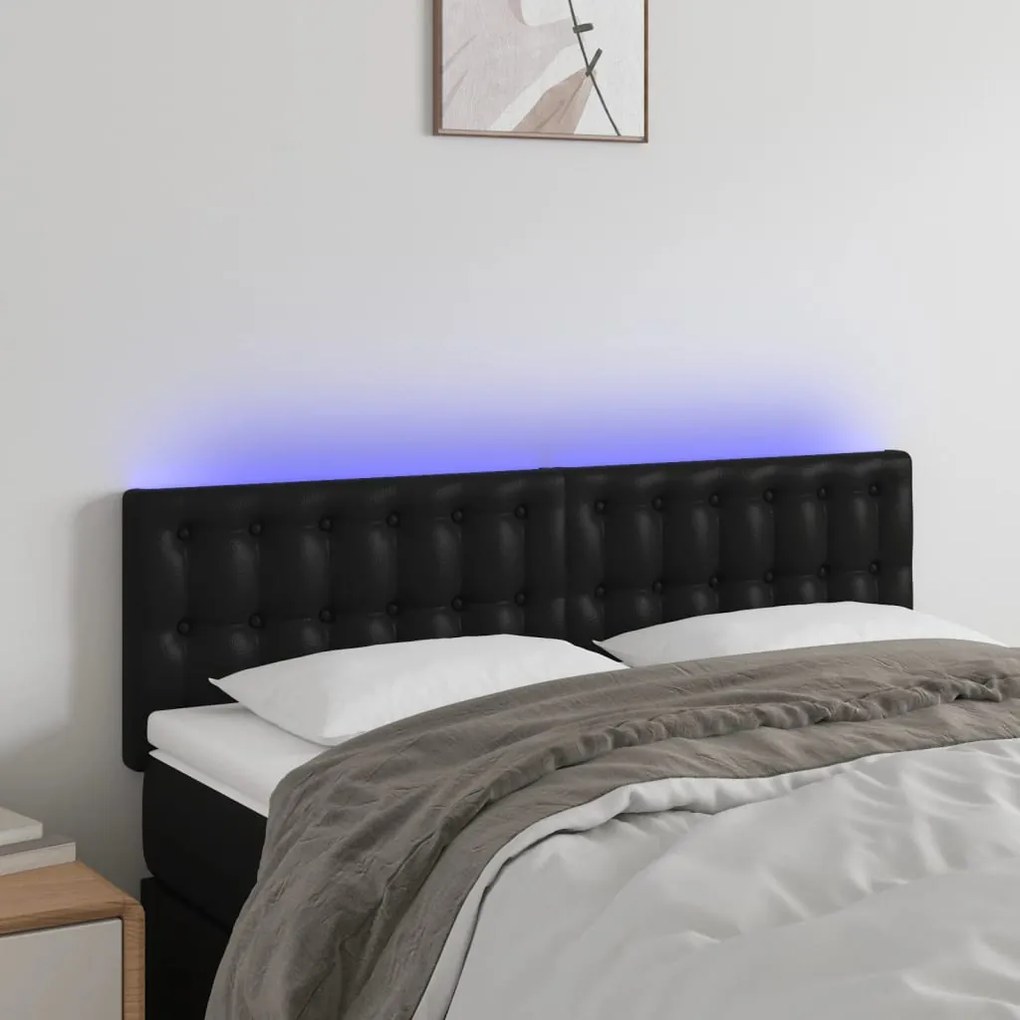 Čelo postele s LED černé 144x5x78/88 cm umělá kůže