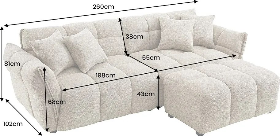 Designová 3-místná pohovka Cassidy 260 cm šampaňská