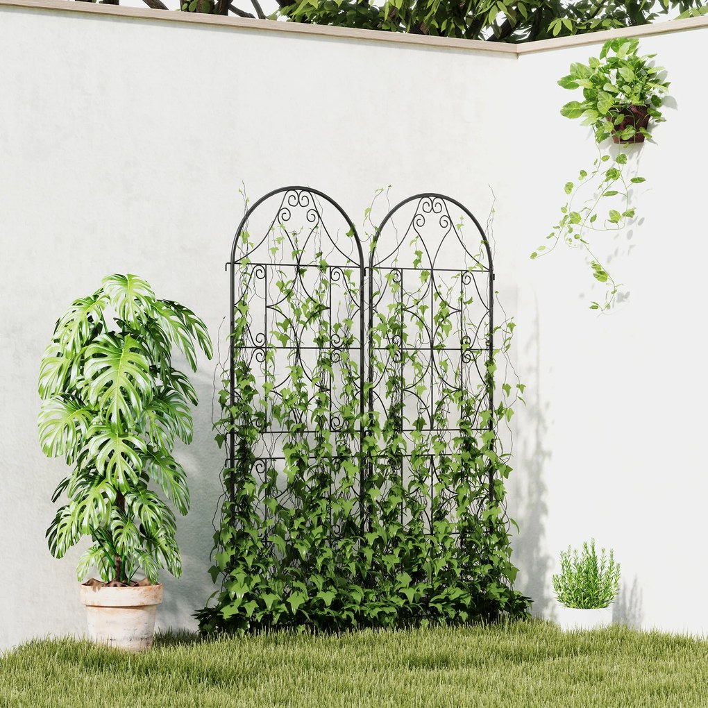 Outsunny Kovová mřížka sada 2 nerezových podpěr pro popínavé rostliny 50x150 cm černá