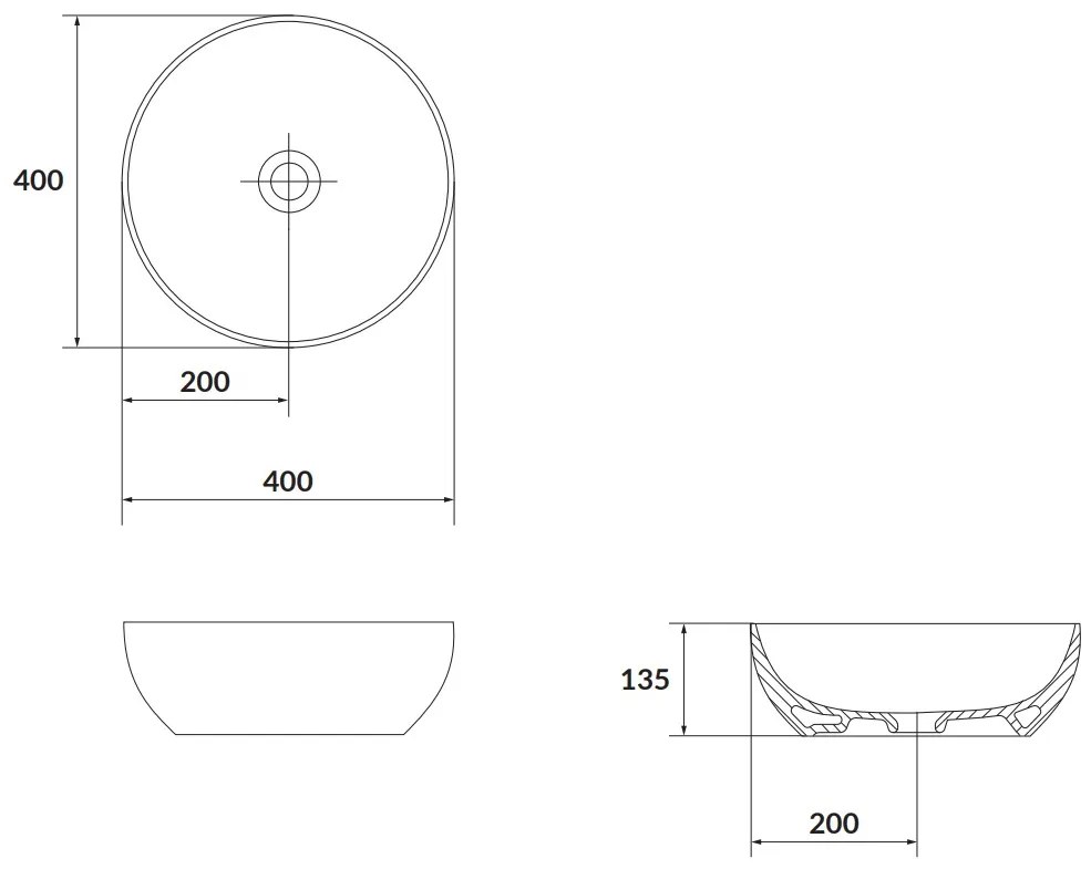 Cersanit Larga, kulaté umyvadlo na desku 40x40 cm, antracitová matná, K677-019