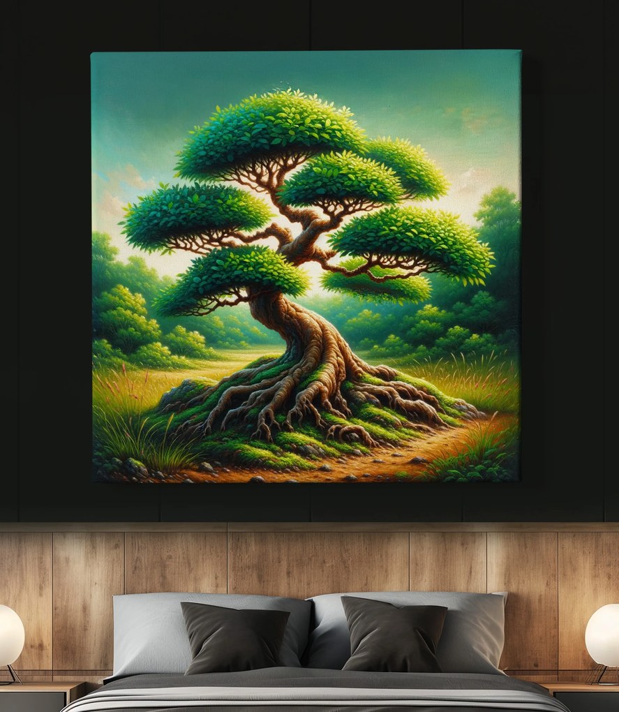Obraz na plátně - Strom života košatá Bonsai v přírodě FeelHappy.cz Velikost obrazu (šířka x výška): 60 x 60 cm