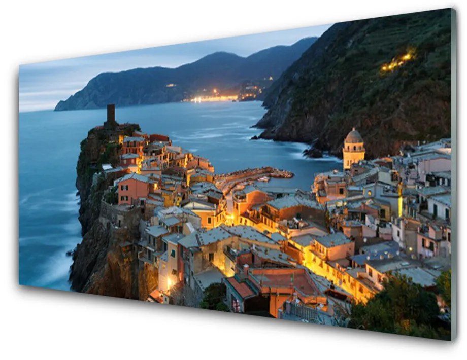 akrylový obraz Moře Město Hory Krajina 140x70 cm