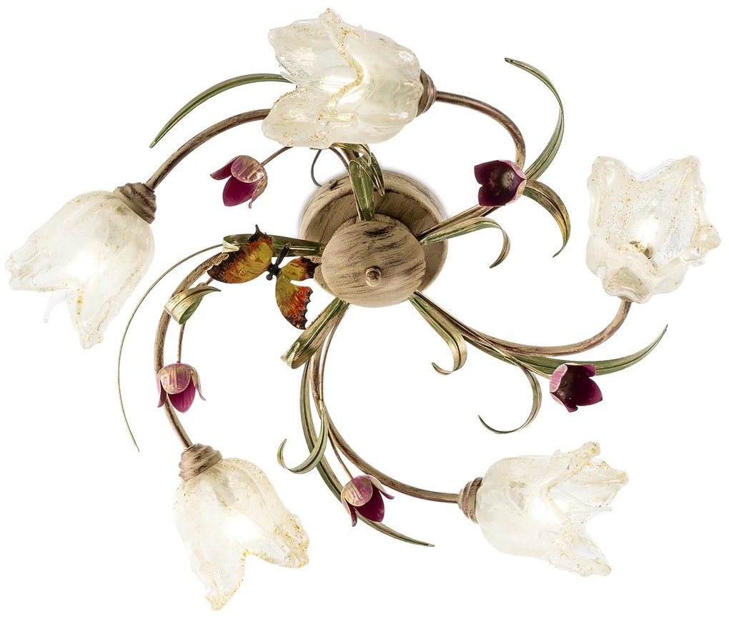Light for home - Stropní svítidlo s pěti stínítky 475 "TULIPANO", 5x40W, E14, béžová, zelená, měď, růžová